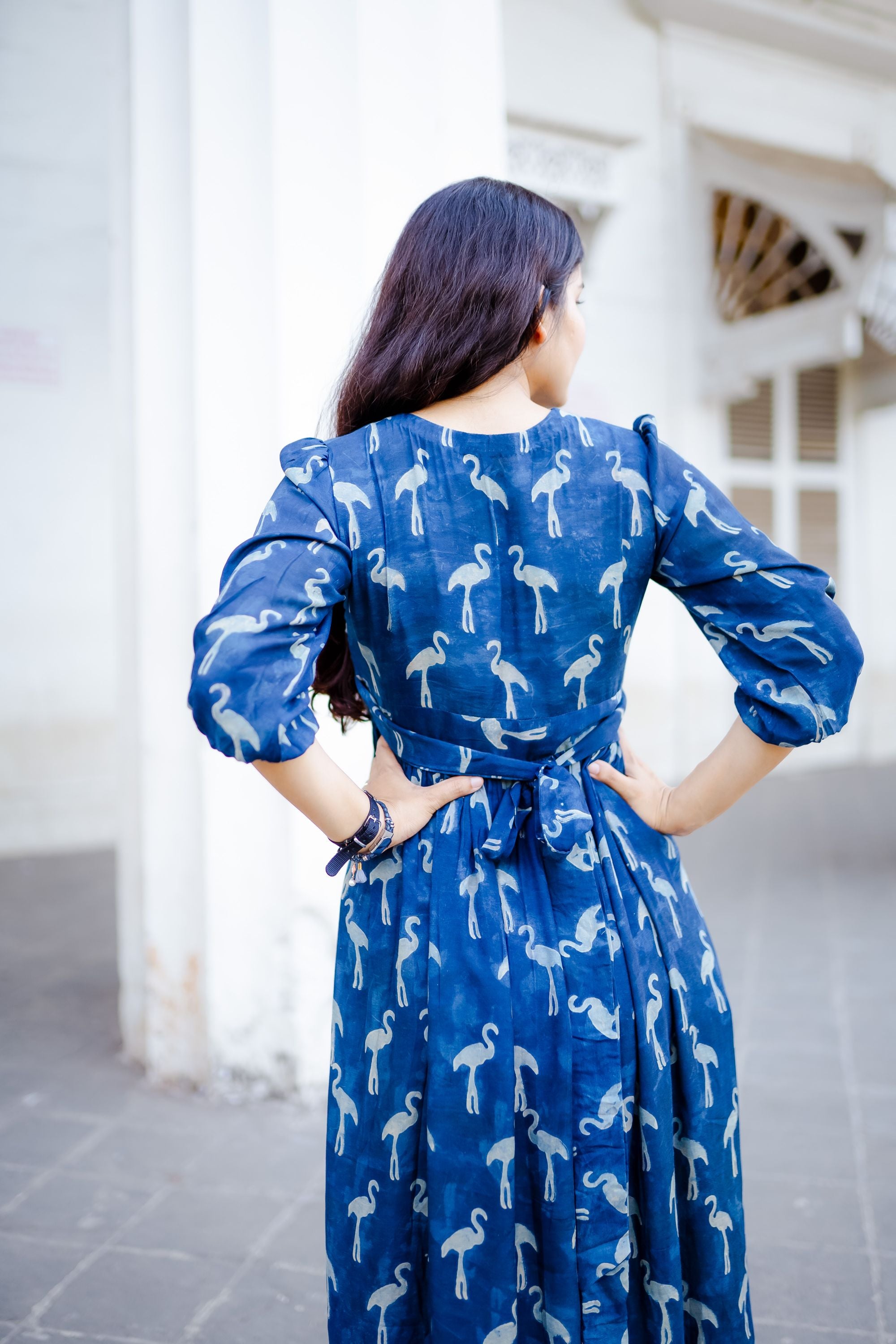 Flamingo Indigo Silk Dress - Entwine